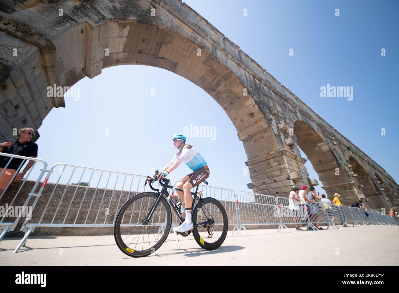 Frank Mathias for team AG2R La Mondiale at the start under the Pont -Du ...