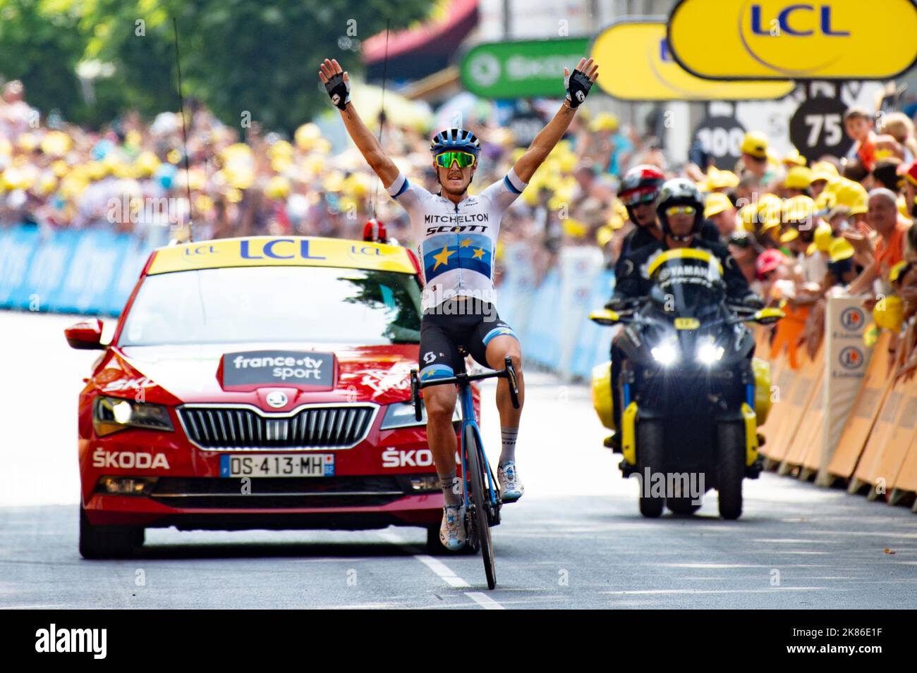 Matteo Trentin for team Mitchelton Scott ride wins the stage in Gap ...