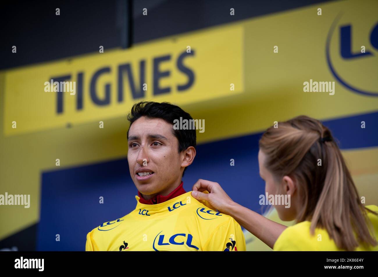 Columbian Egan Bernal for team Ineos the new overall leader of the Tour ...