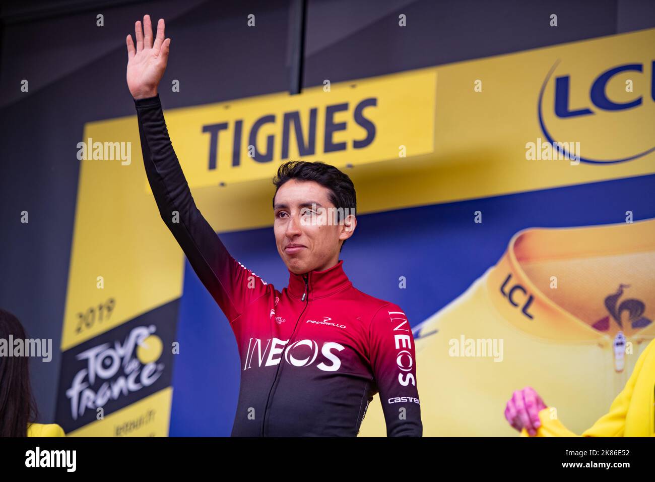 Columbian Egan Bernal for team Ineos the new overall leader of the Tour ...