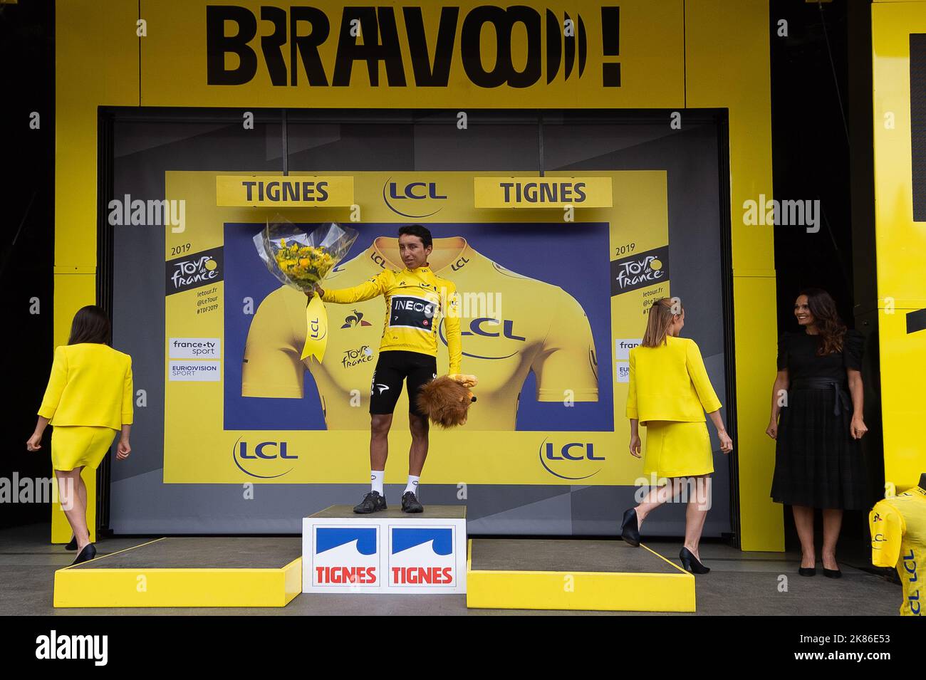 Columbian Egan Bernal for team Ineos the new overall leader of the Tour ...