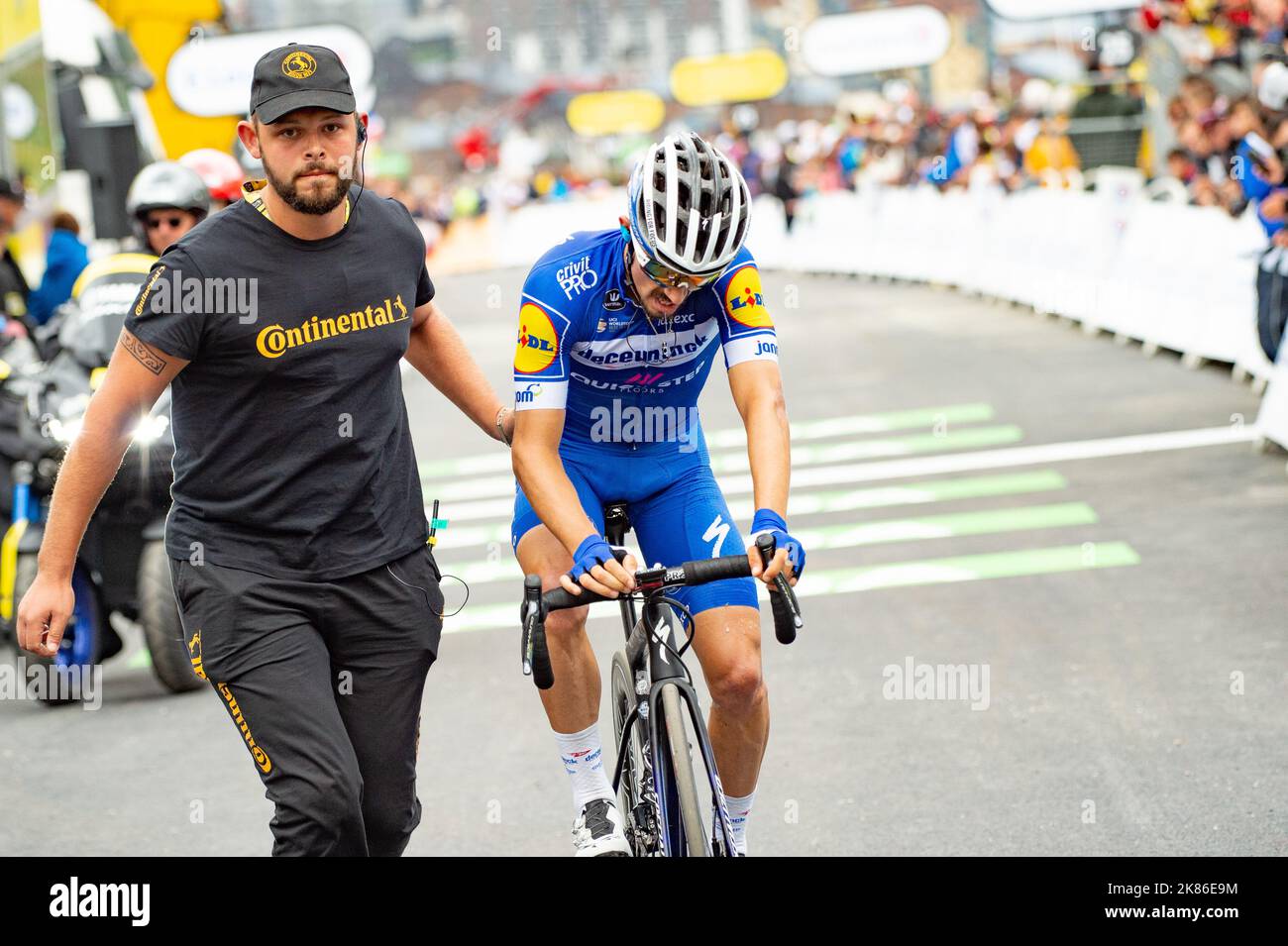 France's Julian Alaphilippe crosses the finish line of stage 20 Stock ...