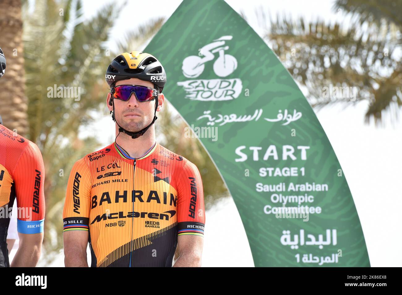 Mark Cavendish in his new team Bahrain Mclaren at the start in Riyadh ...