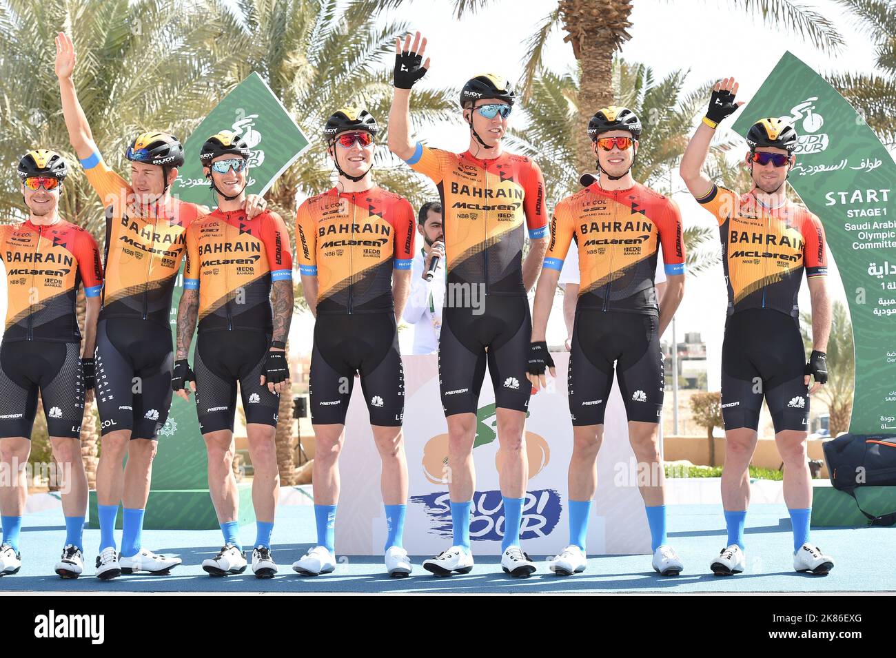 Mark Cavendish in his new team Bahrain Mclaren at the start in Riyadh ...