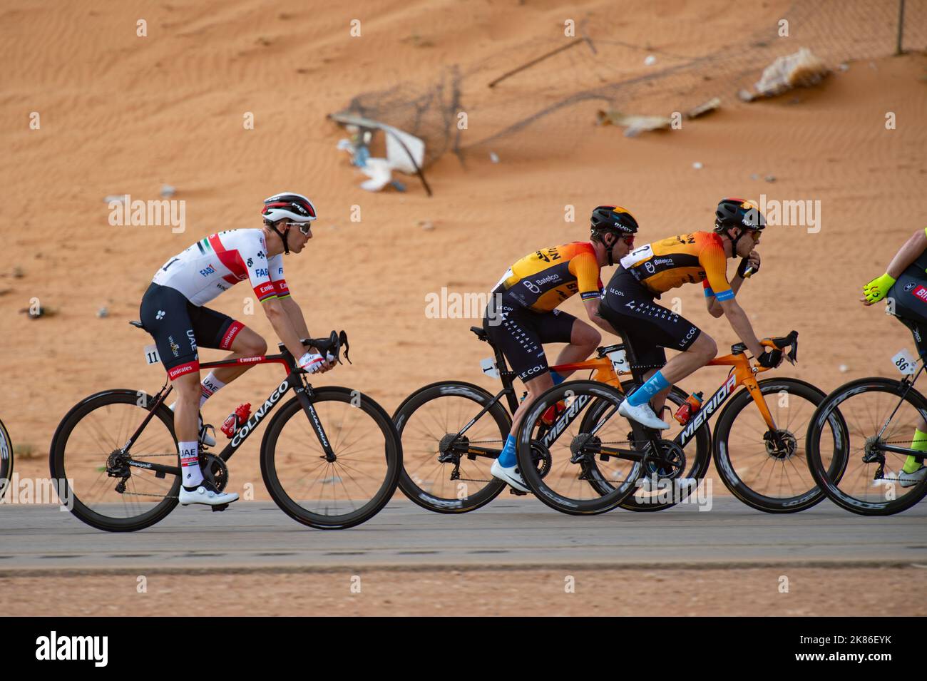 Team UAE Emirate's Rui Costa following Mark Cavendish for team Bahrain ...
