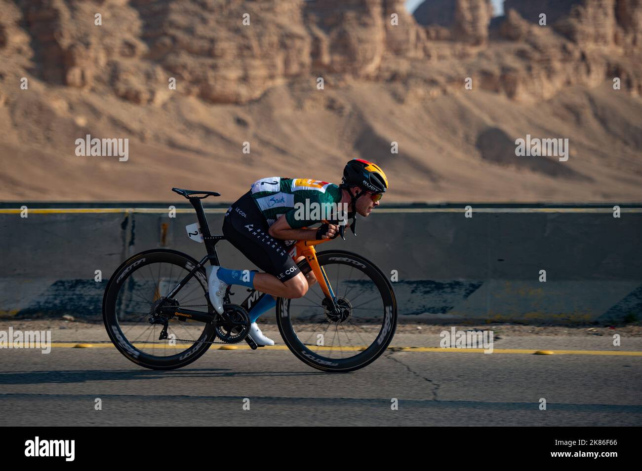 Phil Bauhaus for Bahrain Mclaren descends on the highway outsude Riyadh ...