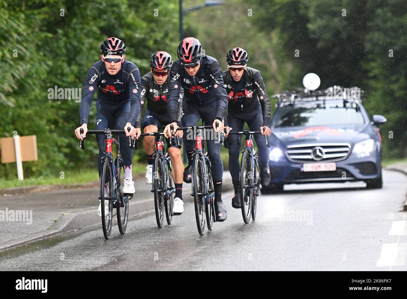 Team Ineos Grenadiers (GBR) on a training ride in Brest France the day ...