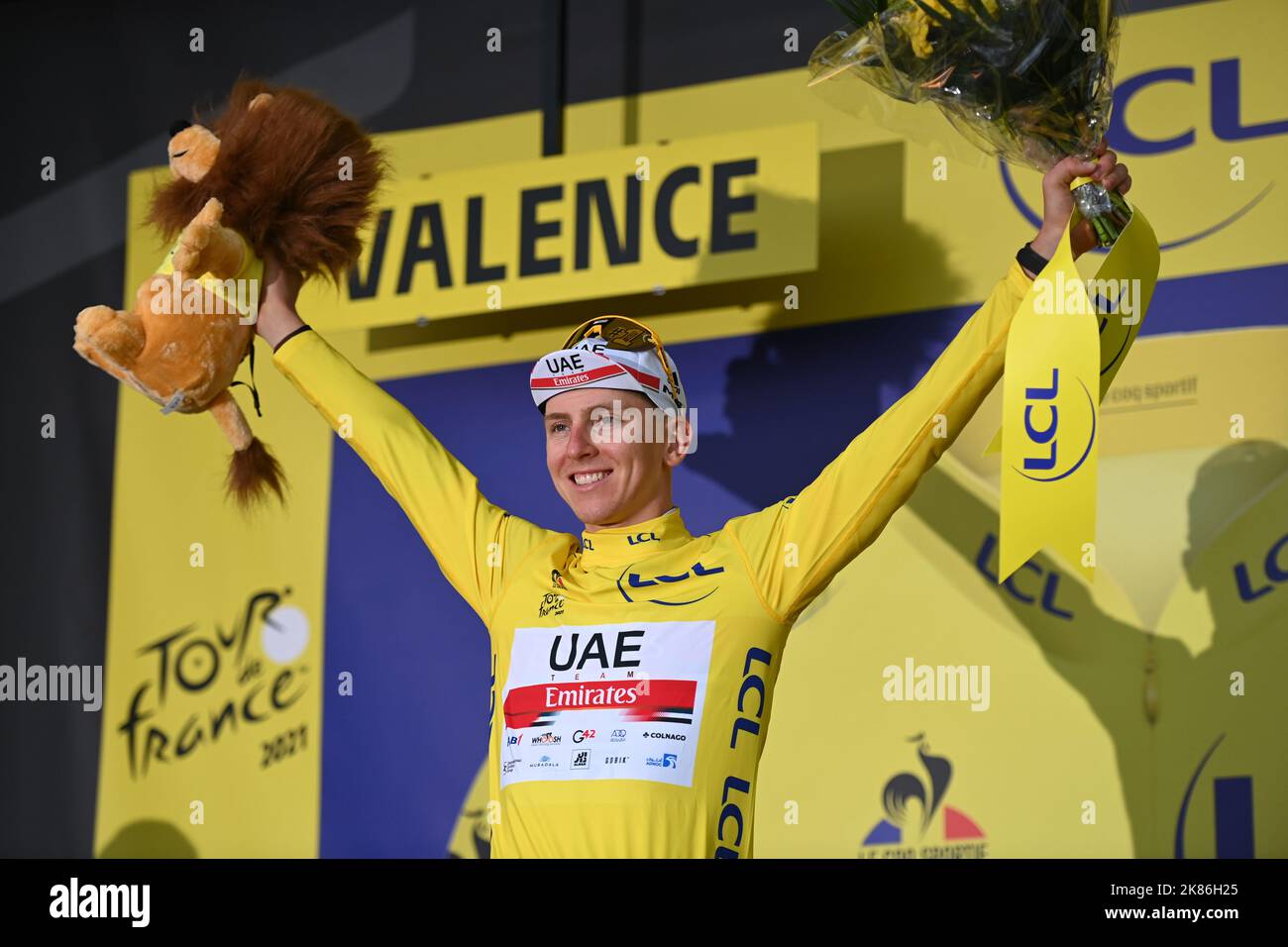 Tadej Pogacar (SLO) of UAE TEAM EMIRATES retains his overall lead in ...