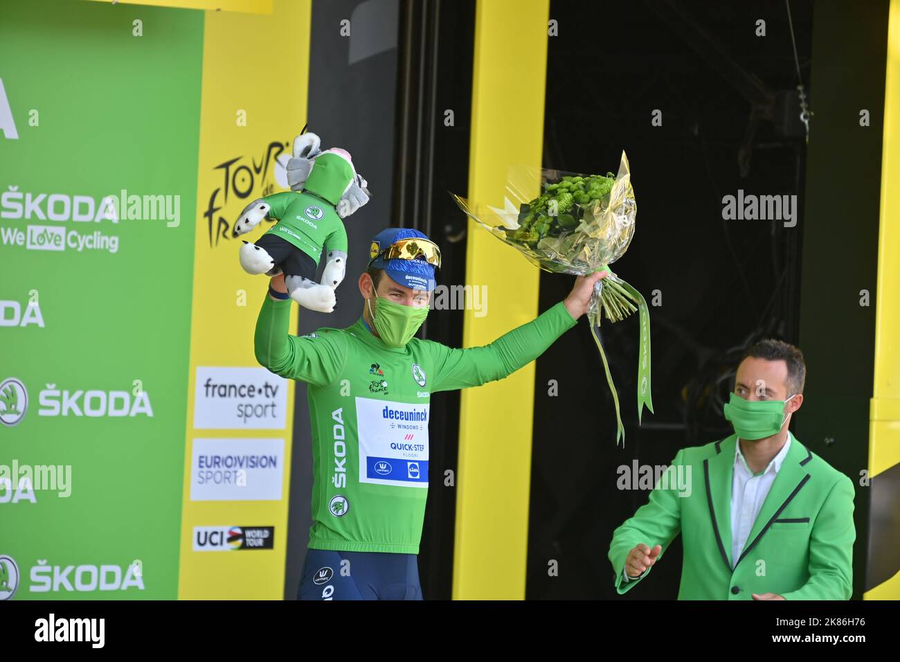 Mark Cavendish of team Deceuninck-Quick-Step wins the stage in a sprint ...