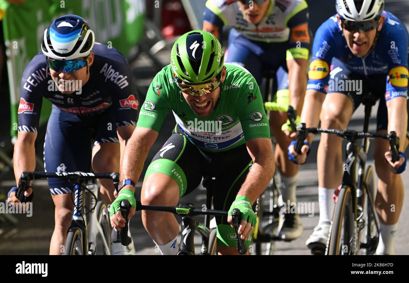 Mark Cavendish of team Deceuninck-Quick-Step wins the stage in a sprint ...