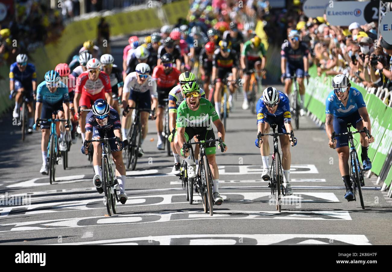 Mark Cavendish of team Deceuninck-Quick-Step wins the stage in a sprint ...