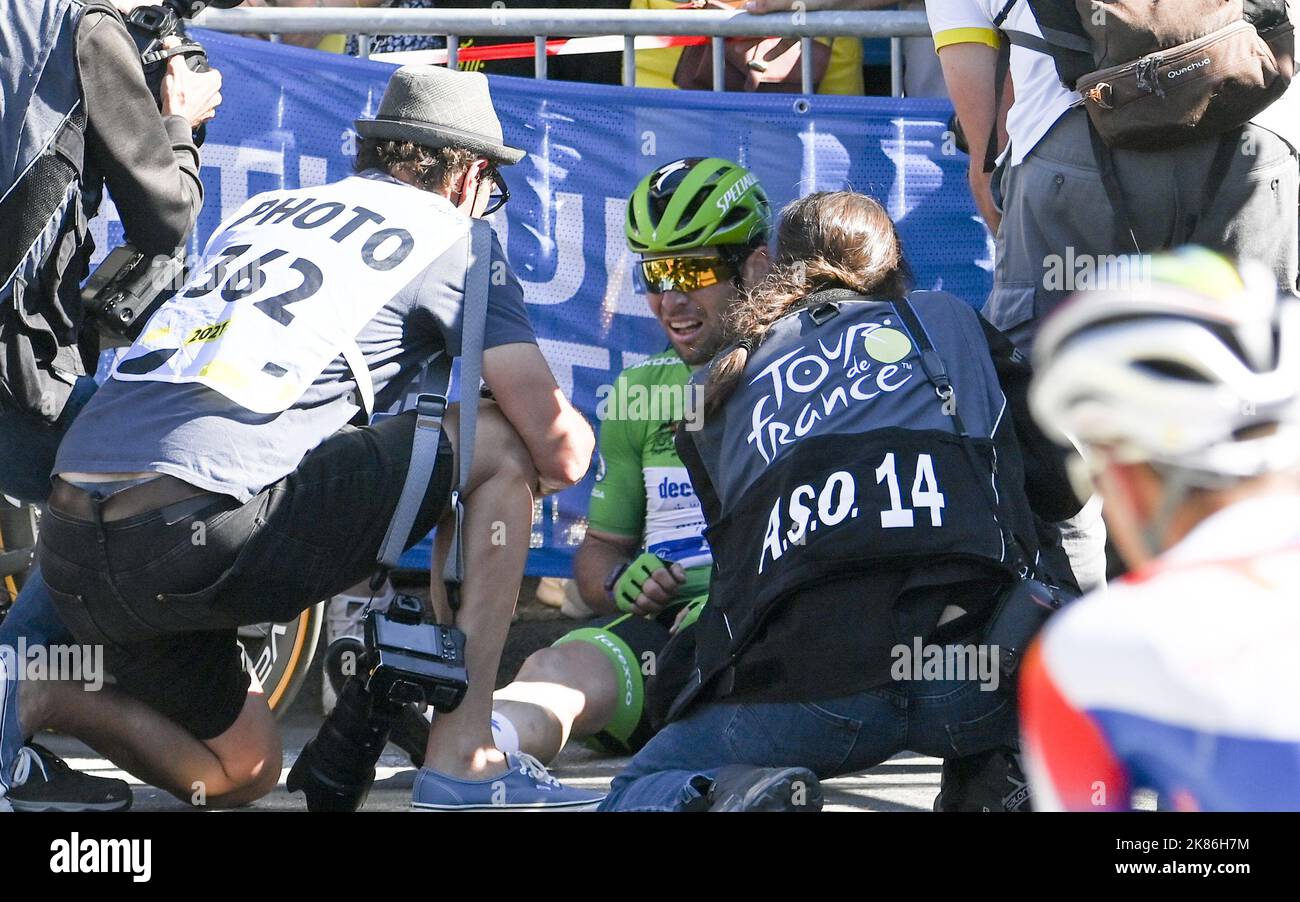 Mark Cavendish of team Deceuninck-Quick-Step wins the stage in a sprint ...