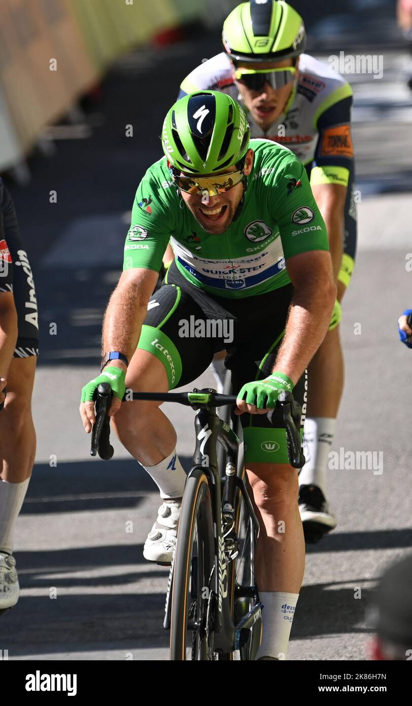 Mark Cavendish of team Deceuninck-Quick-Step wins the stage in a sprint ...