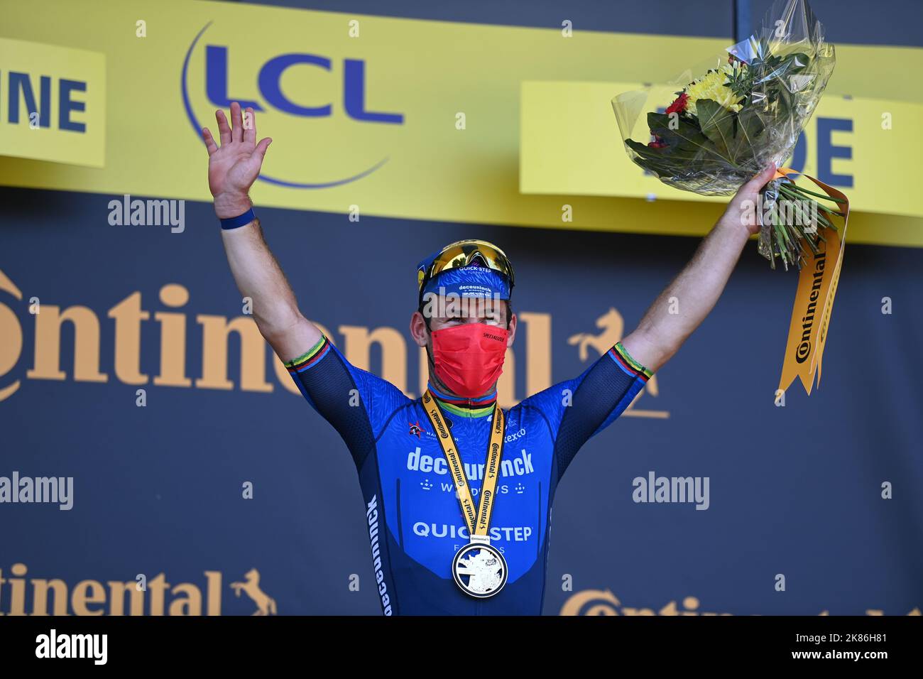 Mark Cavendish of team Deceuninck-Quick-Step wins the stage in a sprint ...