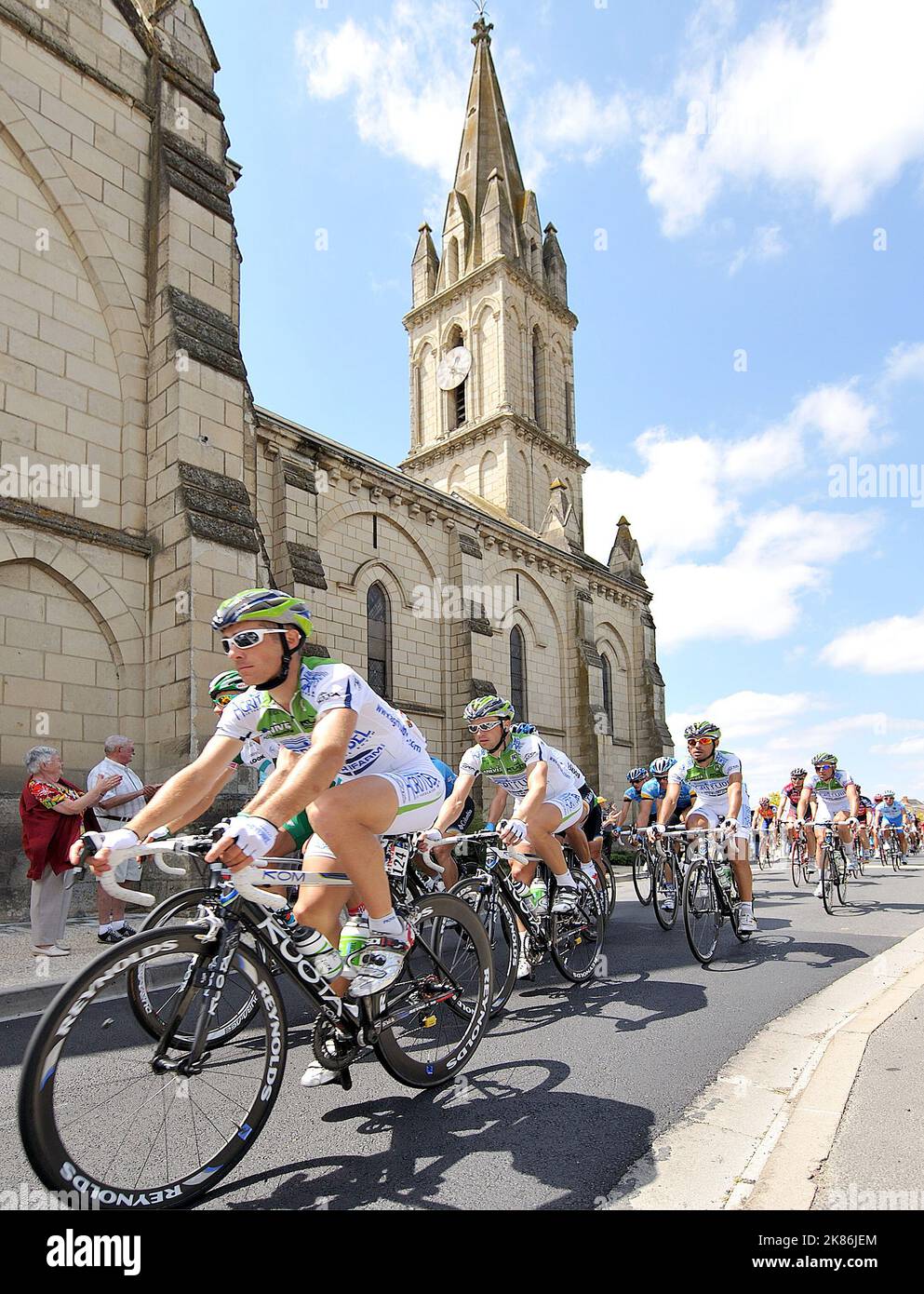 General view of the peloton as the riders compete in Stage 5 of the ...