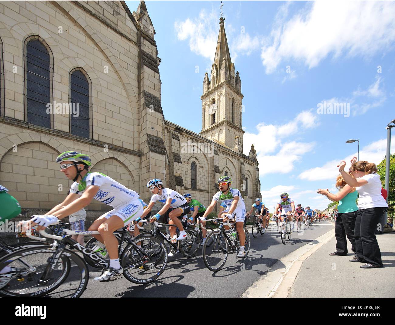 General view of the peloton as the riders compete in Stage 5 of the ...