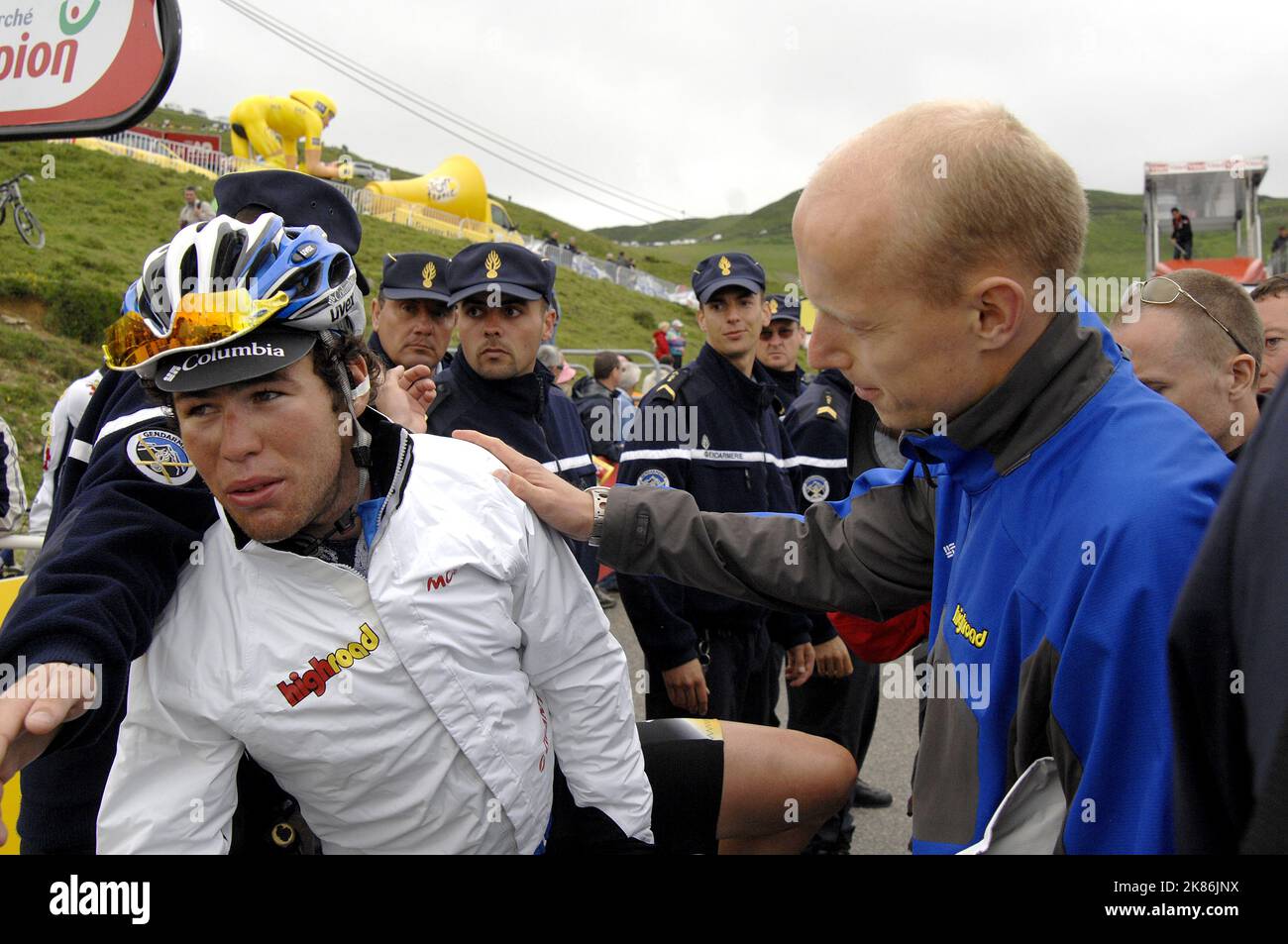Mark Cavendish exhausted at the finish line Stock Photo - Alamy