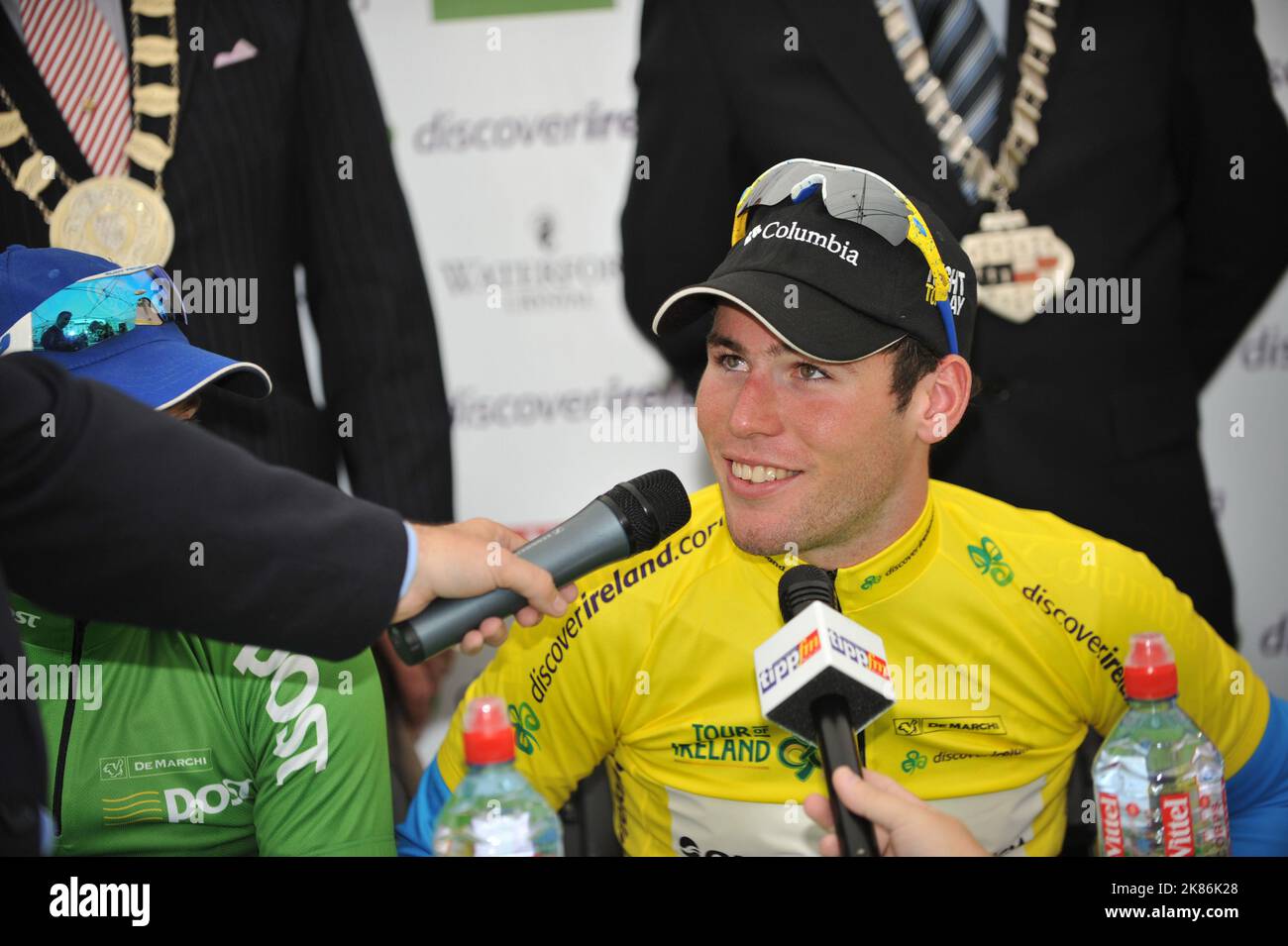 Team Columbia's Mark Cavendish being interviewed after winning stage ...