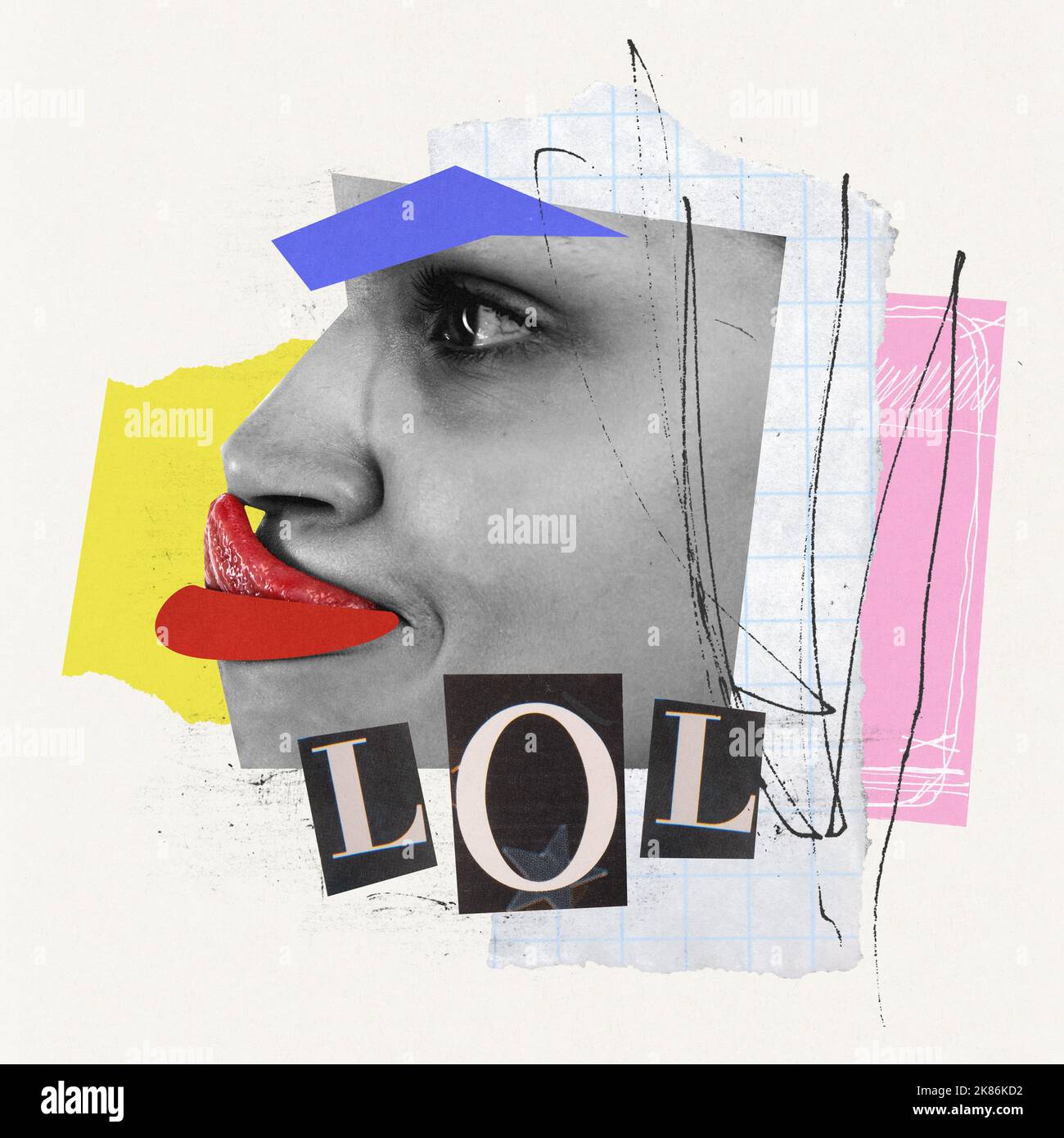 Contemporary art collage. Creative bright design. Female face part ...