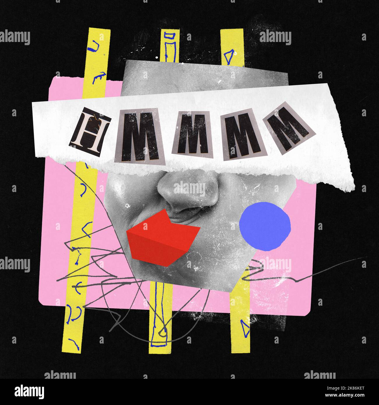 Contemporary art collage. Creative bright design. Female face part ...