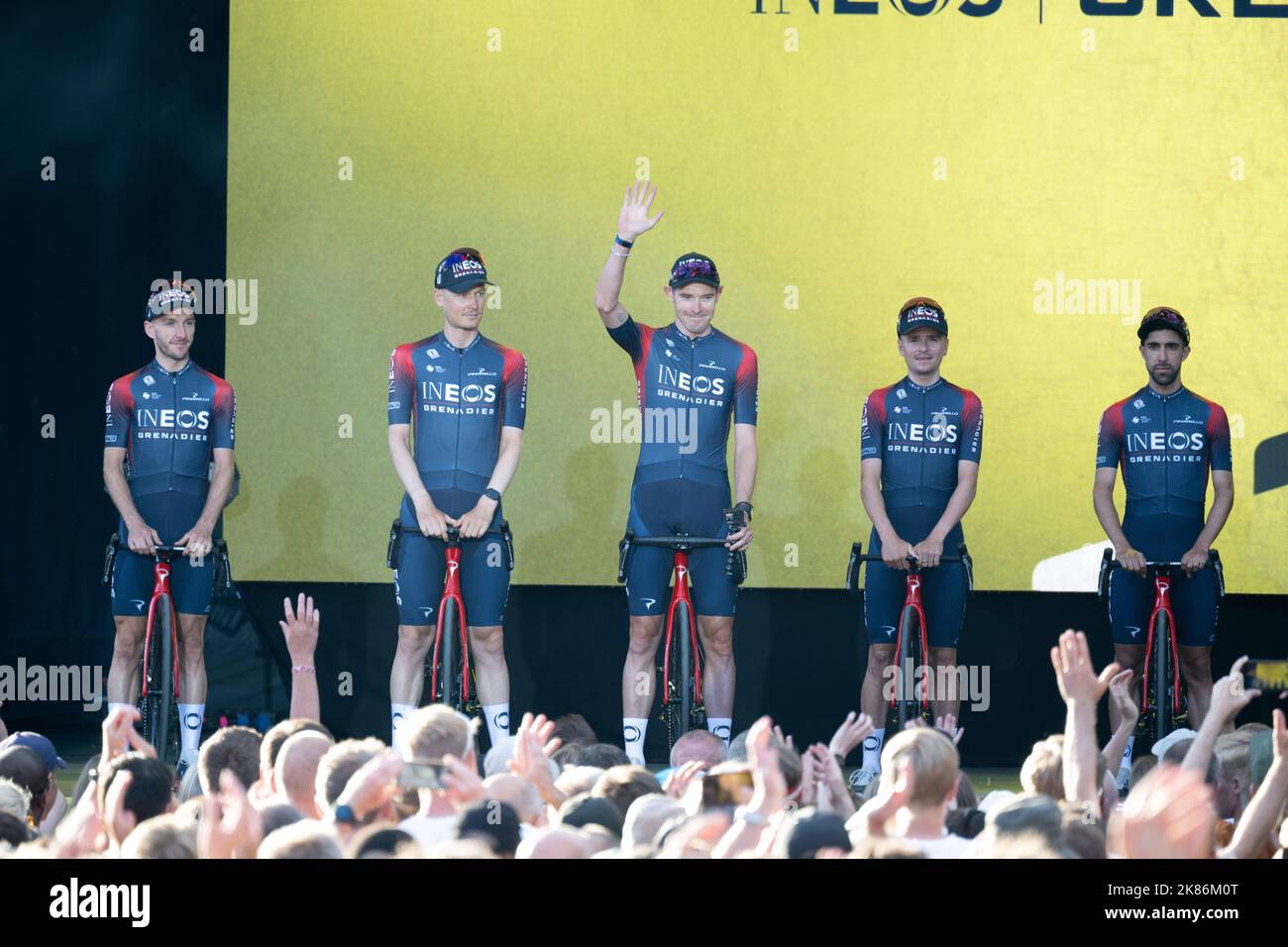 Tour de France 2022, Copenhagen, Denmark. Team Ineos Grenadiers stand ...