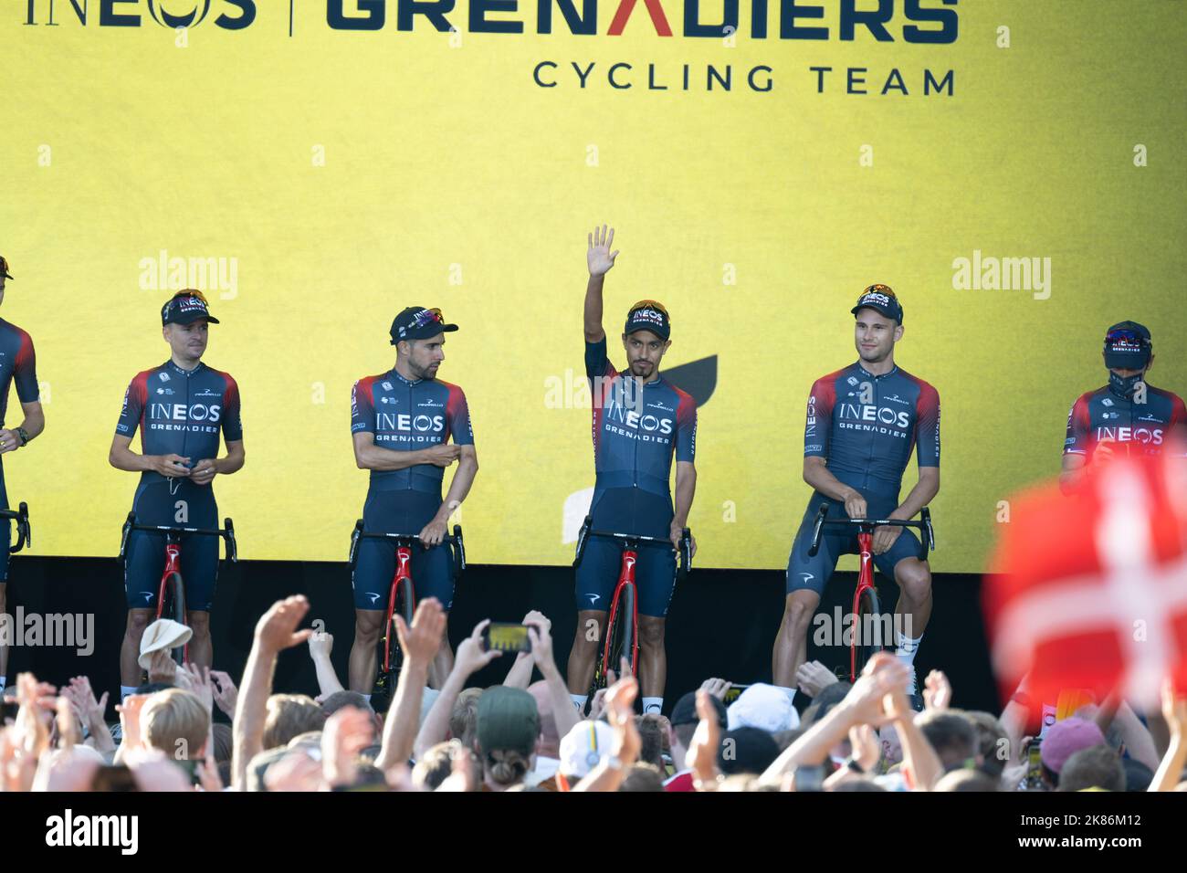 Tour de France 2022, Copenhagen, Denmark. Team Ineos Grenadiers stand ...