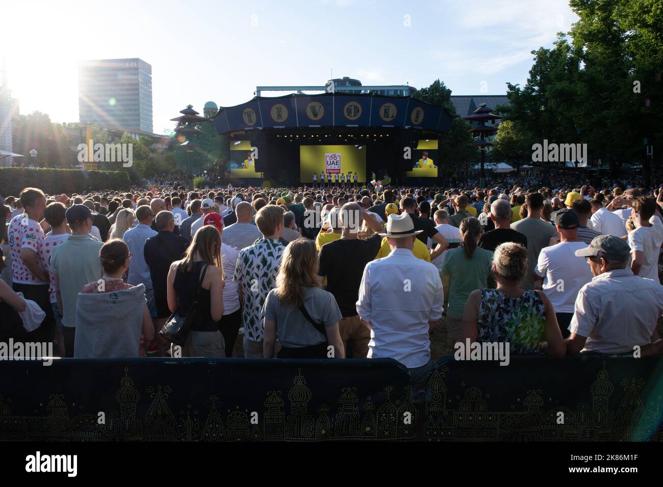 Tour de France 2022, Copenhagen, Denmark. Team UAE Emirates stand on ...