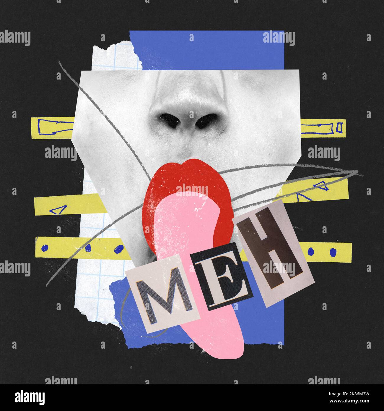 Contemporary art collage. Creative bright design. Female face part ...