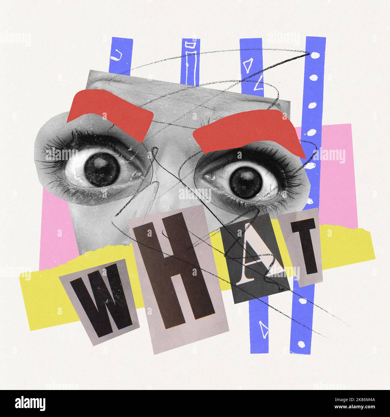 Contemporary art collage. Creative bright design. Female face part ...