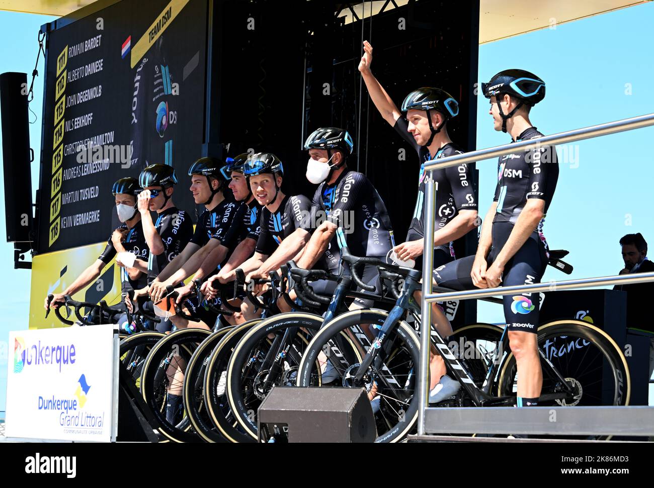 Team DSM are presented to spectators before during Stage 4 of the Tour ...