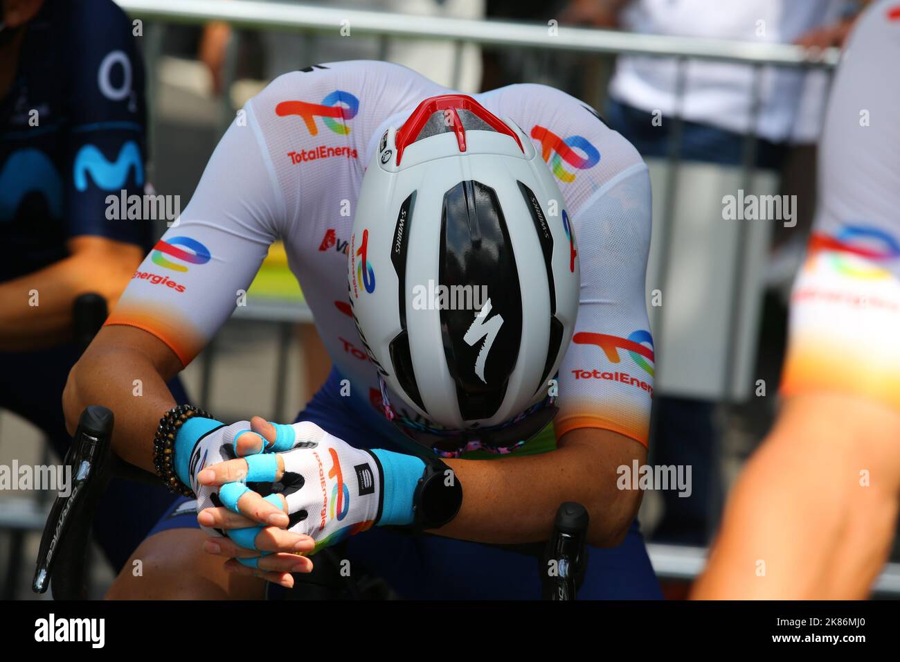Team Total Energies rider getting ready for the start of Tour De France ...