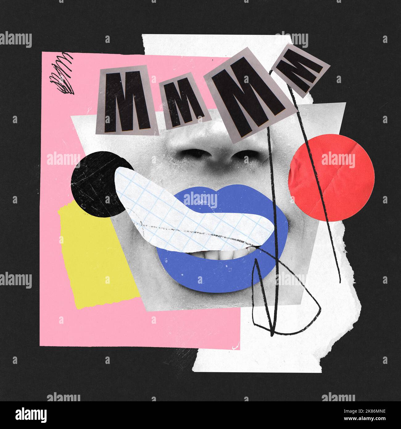 Contemporary art collage. Creative bright design. Female face part with ...