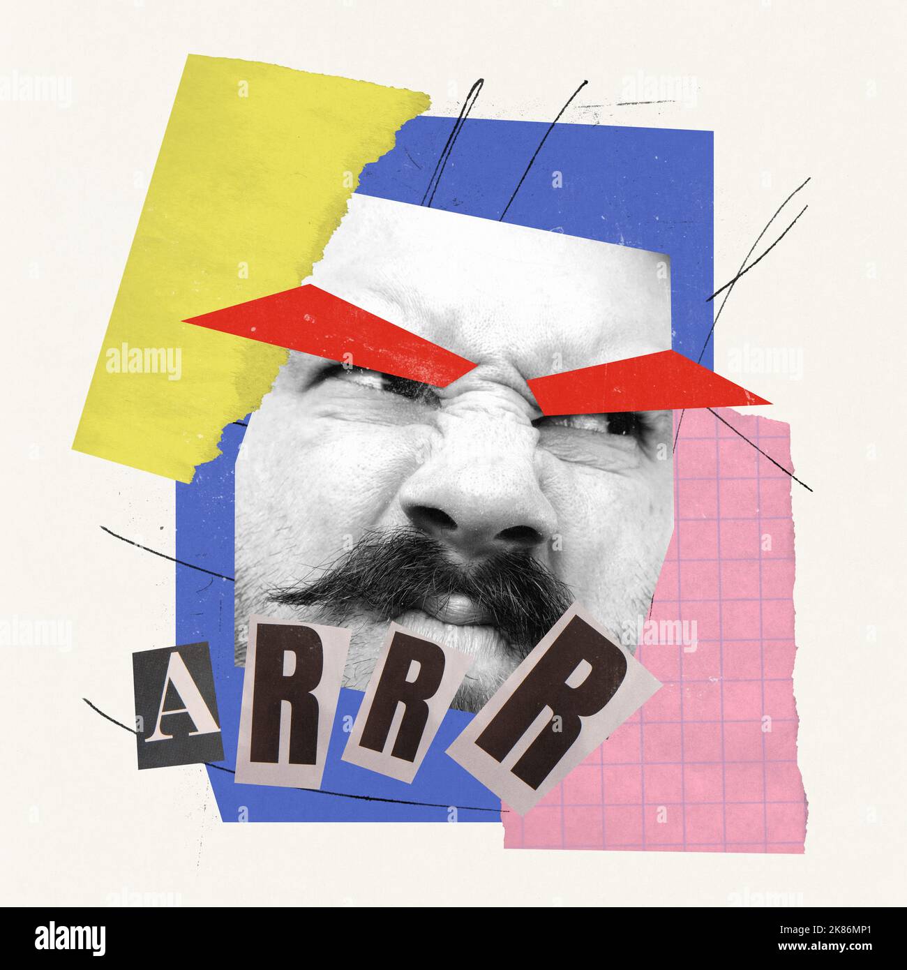 Contemporary art collage. Creative bright design. Male face part ...