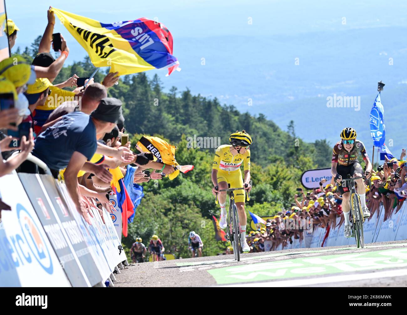 Tadej Pogacar for team UAE Emirates attacks in the final metres of the ...