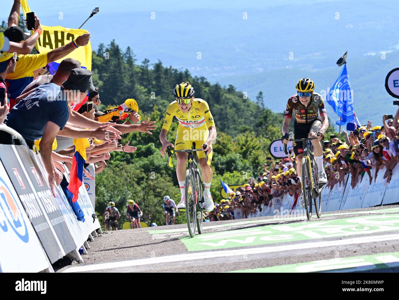 Tadej Pogacar for team UAE Emirates attacks in the final metres of the ...
