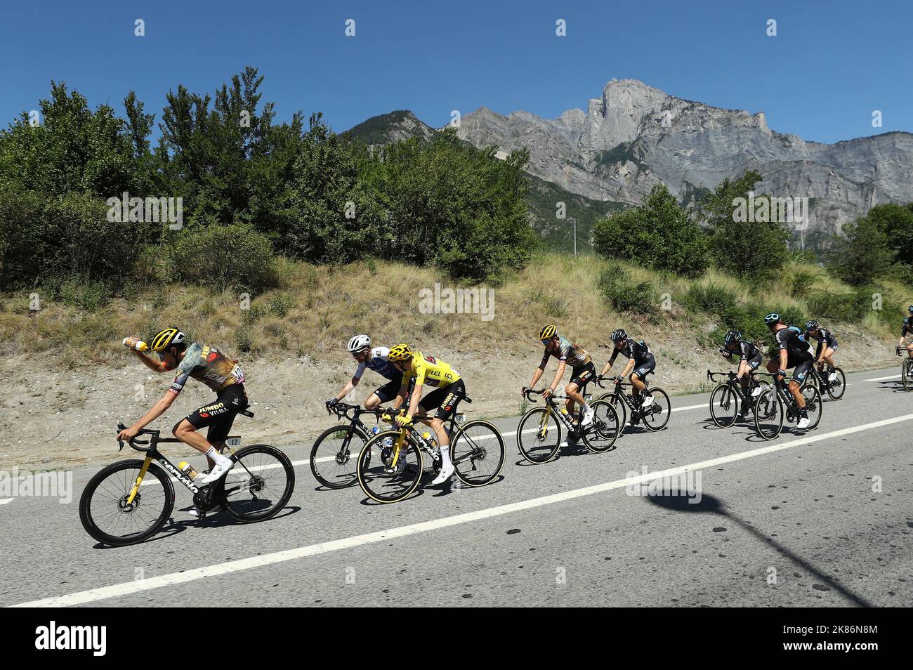 A general view of the peloton during Stage 12 of the Tour De France ...