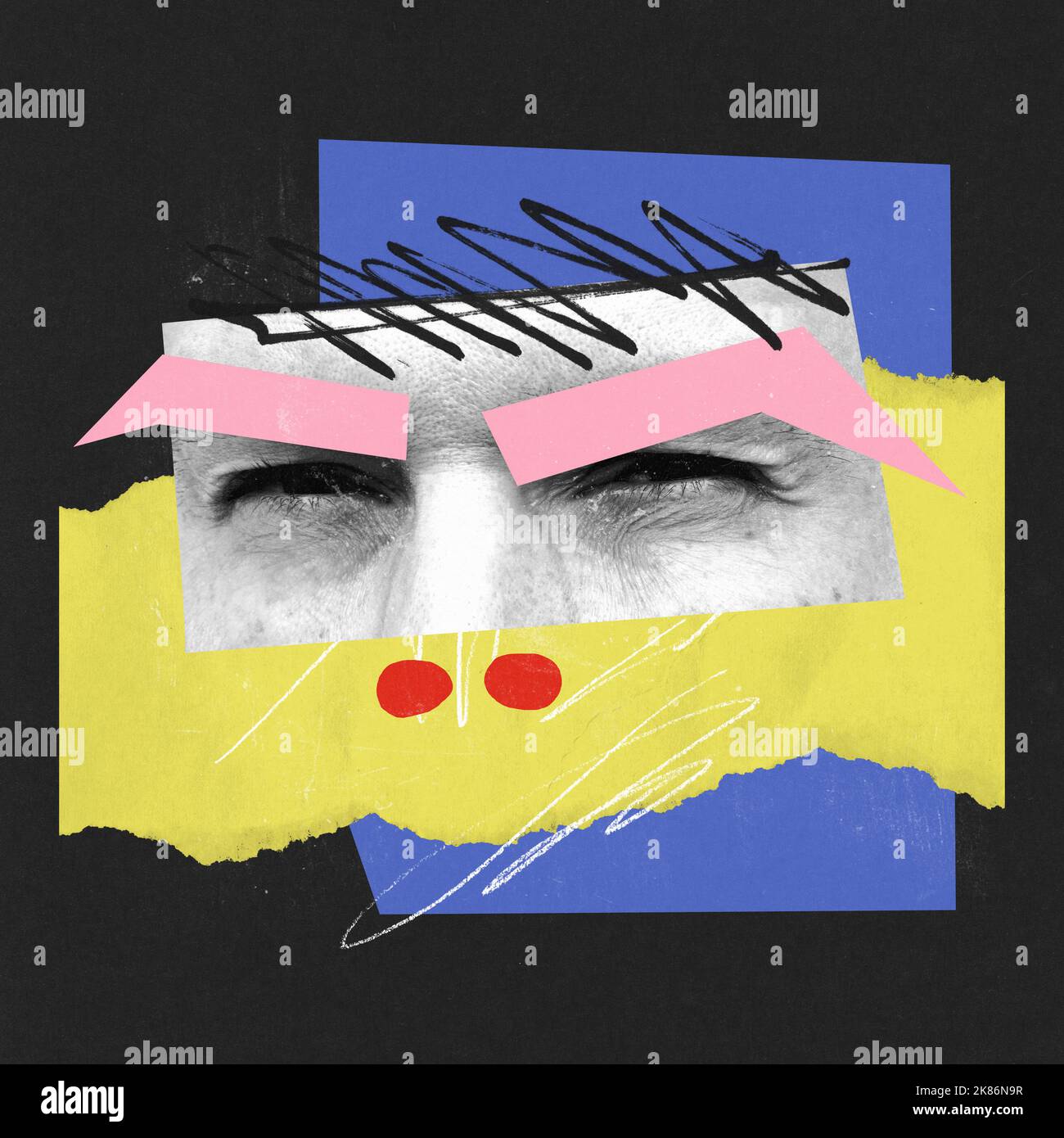Contemporary art collage. Creative bright design. Male face part, eyes ...