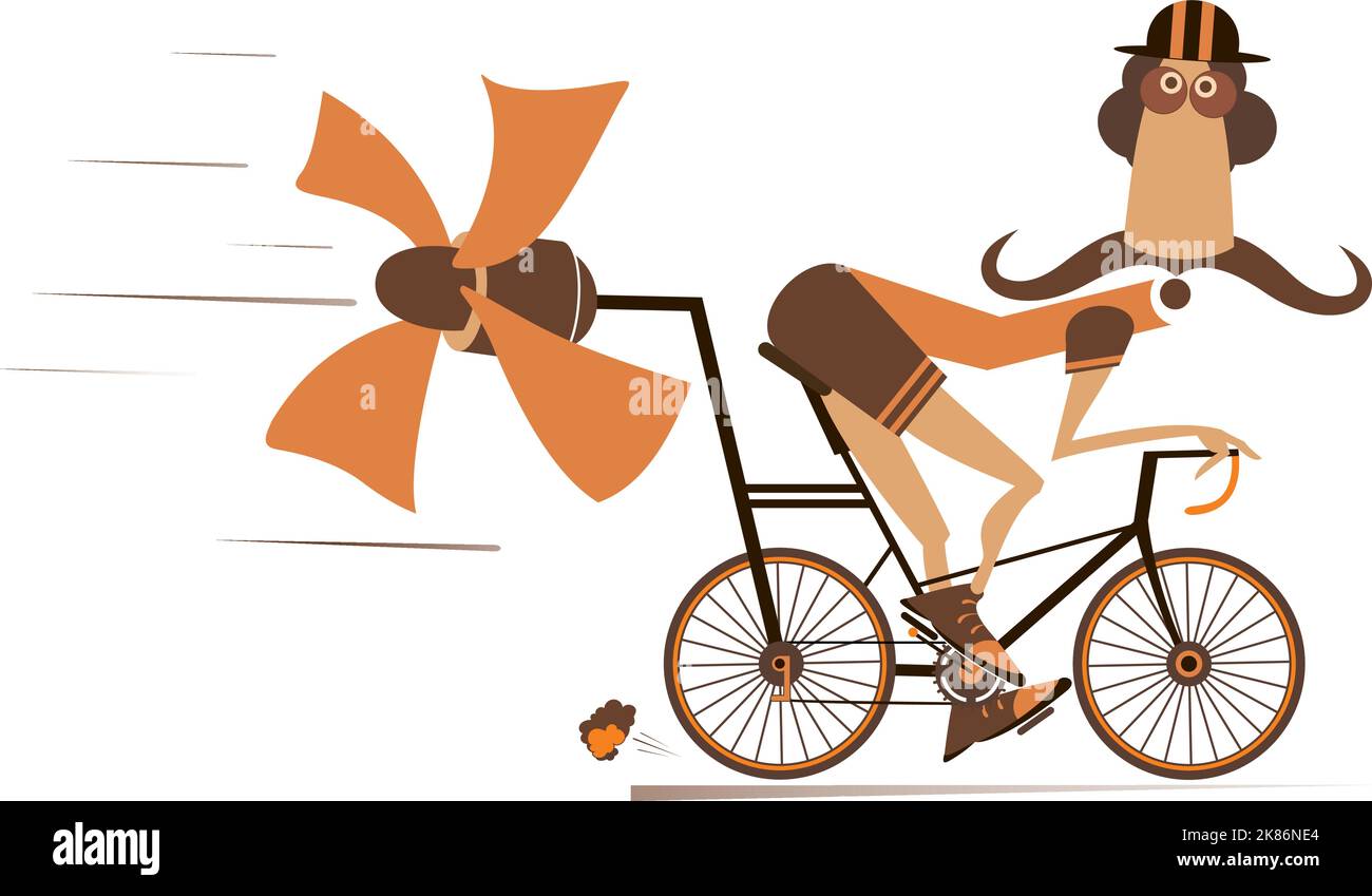 Cartoon cycling man. Smiling long mustache cyclist in helmet on the ...