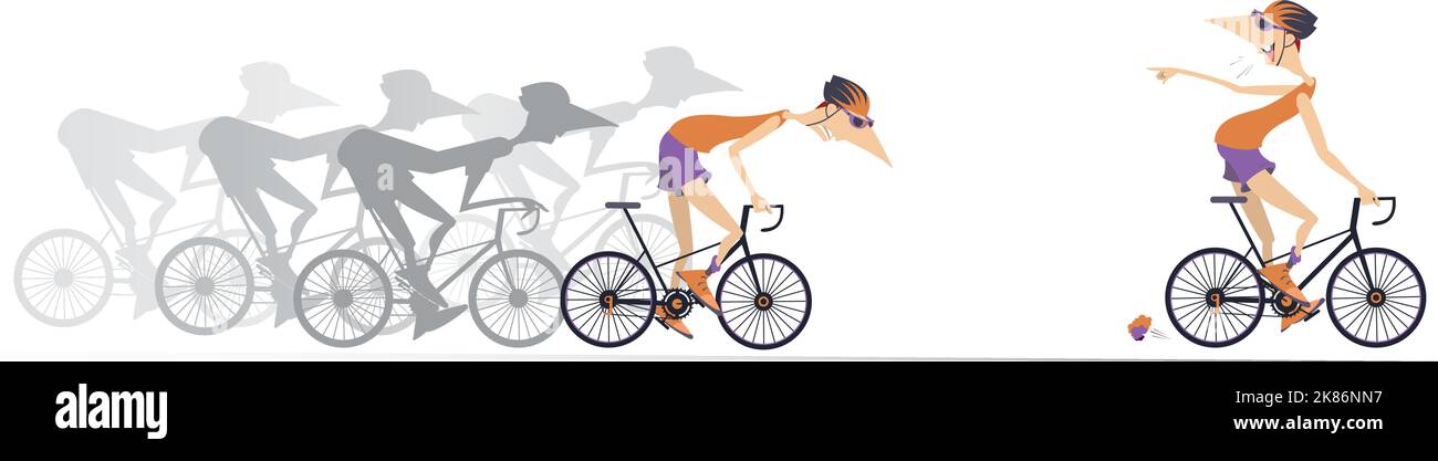 Cycling race. Cyclists in competition. Winner. Smiling cyclist looking ...