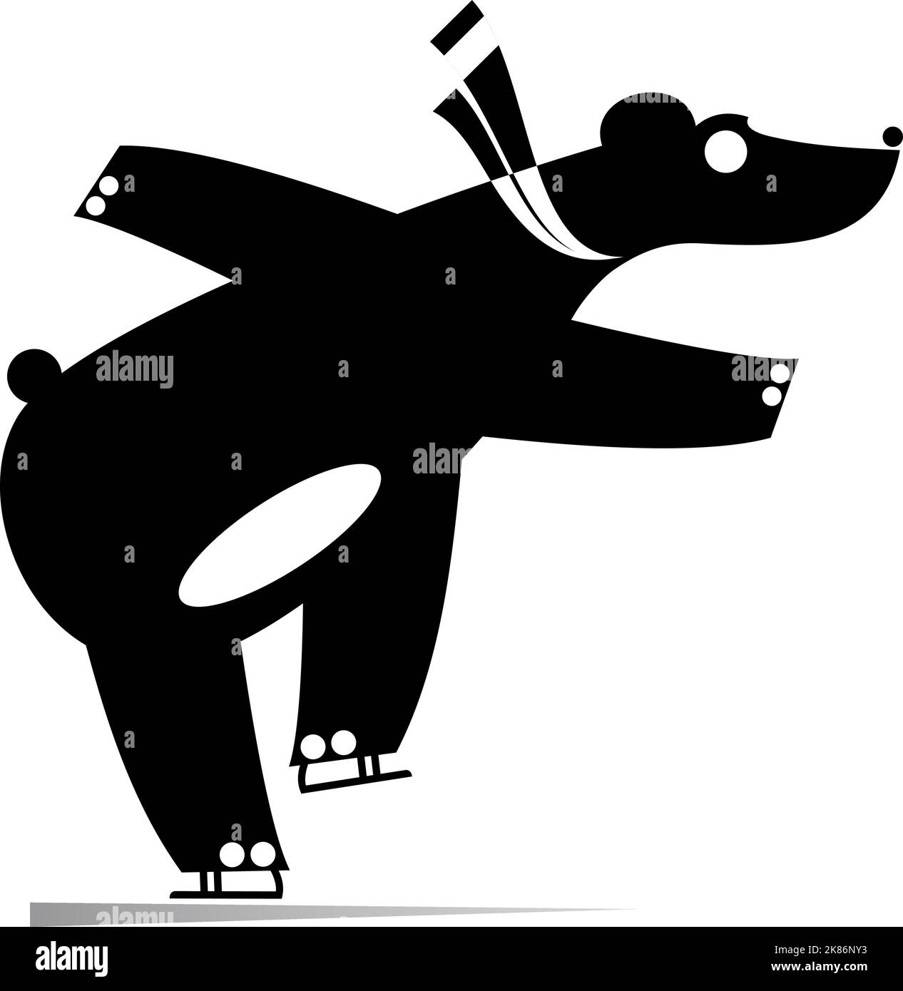 Funny bear a skater illustration. Cartoon skating bear. Black on white ...