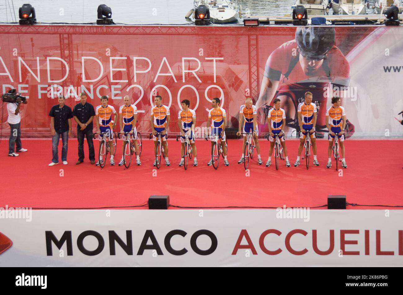 The Rabobank cycling team are seen during the official presentation of ...
