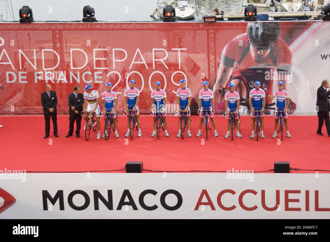 Team Lampre-NGC are seen during the official presentation of cycling ...