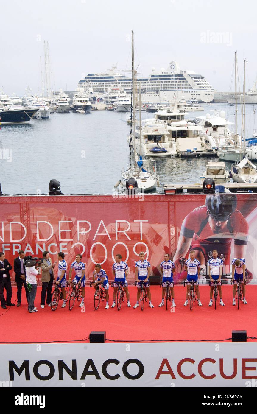 Team Quick Step are seen during the official presentation of cycling ...