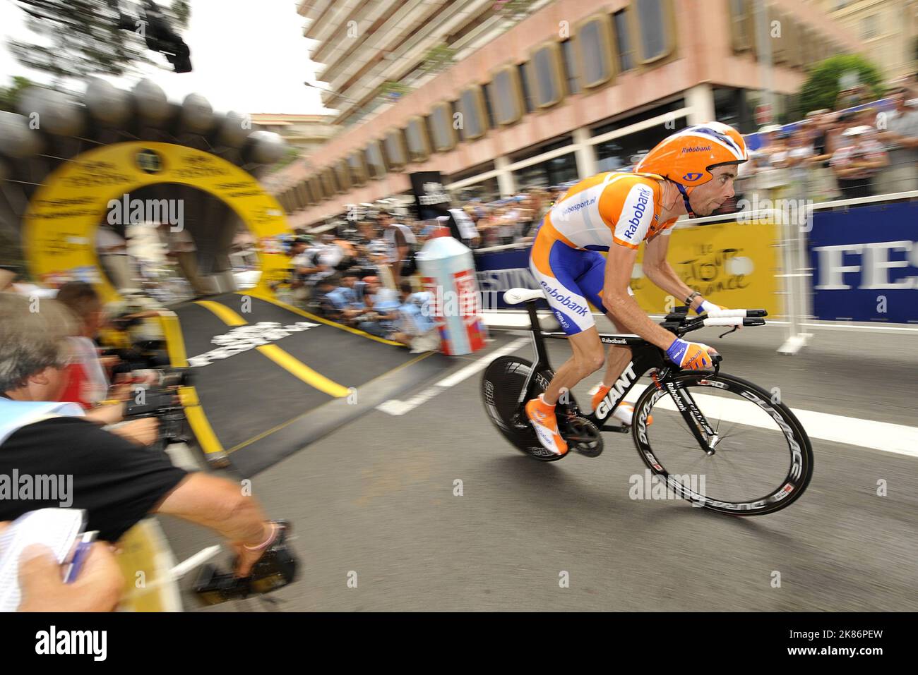 Rabobank's Laurens Ten Dam competing in the individual time trials ...