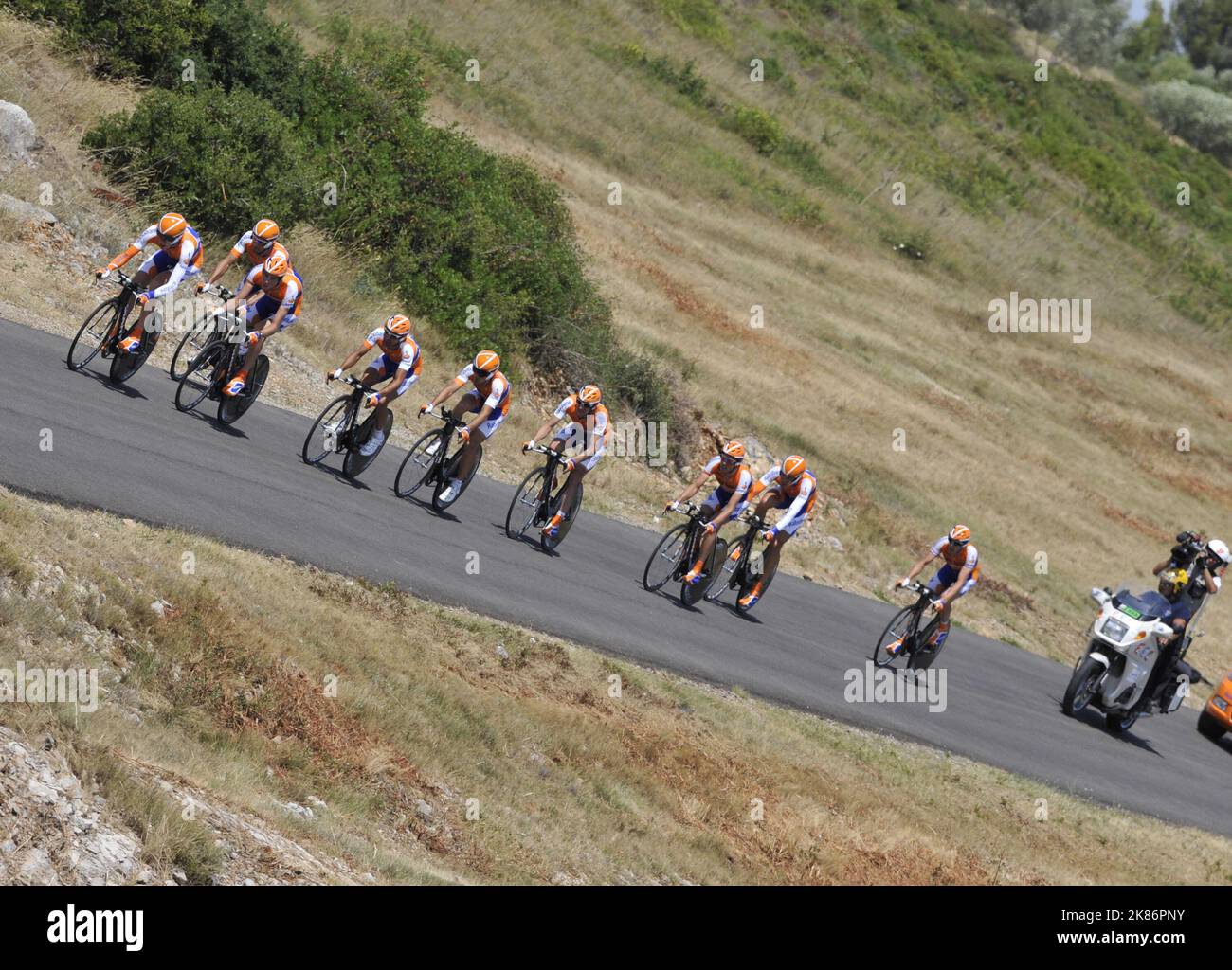 Team Rabobank in action during the Team Time Trial in the fourth stage ...