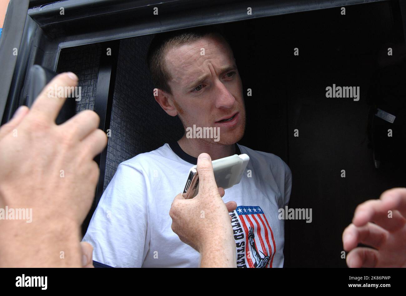 Garmin-Slipstream's Bradley Wiggins is interviwed after the fifth stage ...