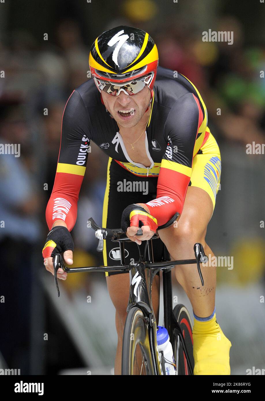 Quick Step's Stijn Devolder competing during the Individual Time Trials ...
