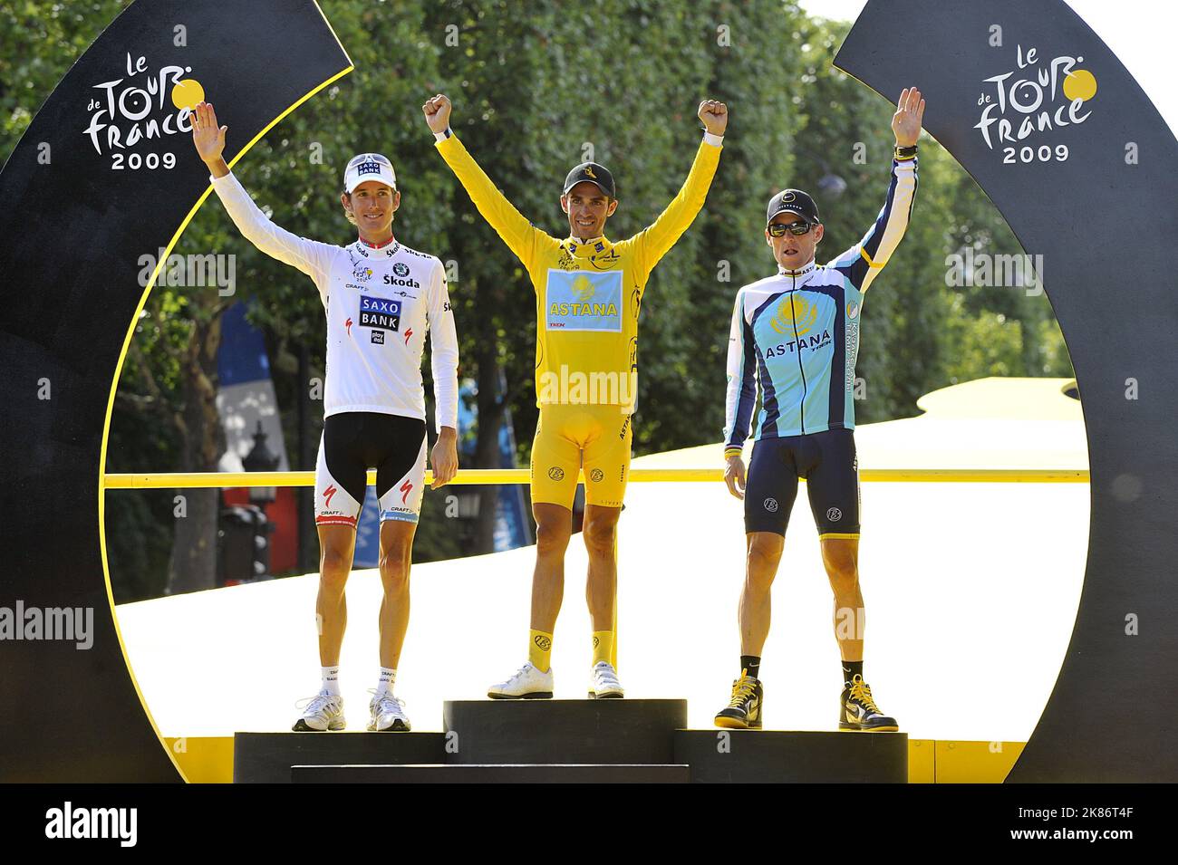 Tour de France winner Alberto Contador (centre), second place Andy ...