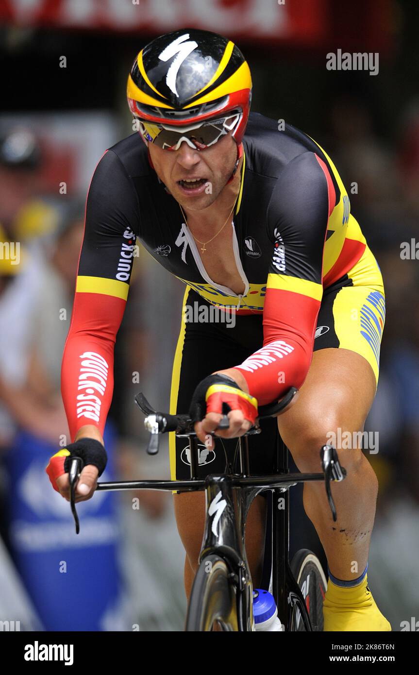 Quick Step's Stijn Devolder competing during the Individual Time Trials ...
