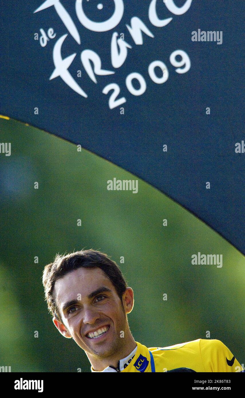 Tour de France winner Alberto Contador on the podium after the twenty ...